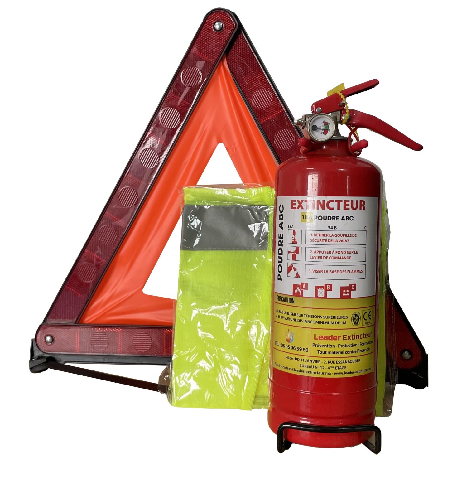 Pack de sécurité voiture, Triangle d'en panne, Gilet fluorescent ...